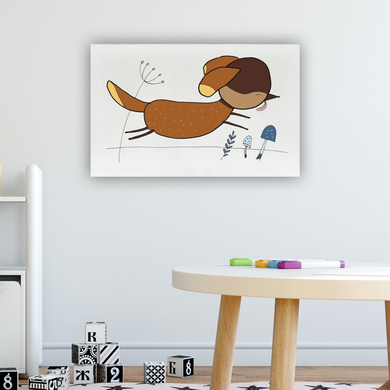 Little Happy Brown Running Dog Canvas Prints - Paintnest
