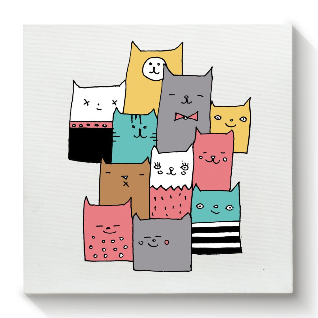 Colorful Hand Drawn Dressed Cats Team Canvas Prints - Paintnest