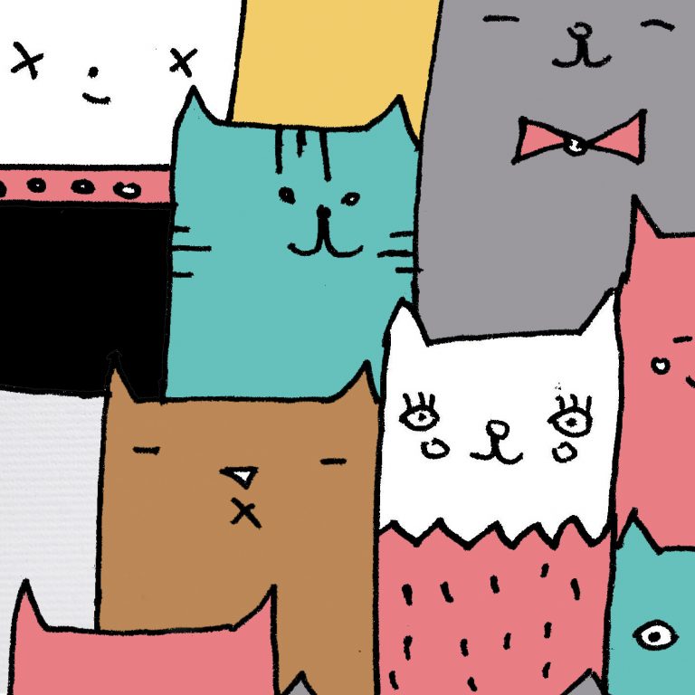 Colorful Hand Drawn Dressed Cats Team Canvas Prints - Paintnest