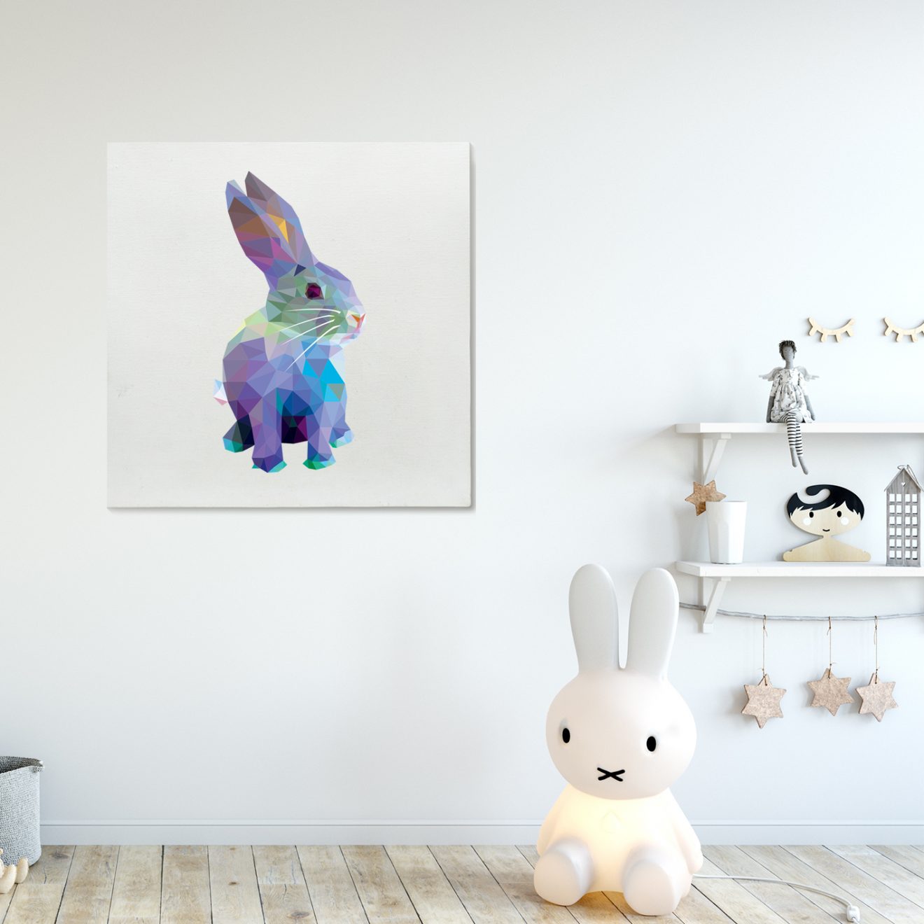 Geometric Triangles Rabbit Blue Bunny Vector Canvas Prints - Paintnest
