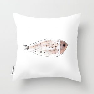Watercolor Wood Texture Effect Fish with Dots Throw Pillows - Paintnest
