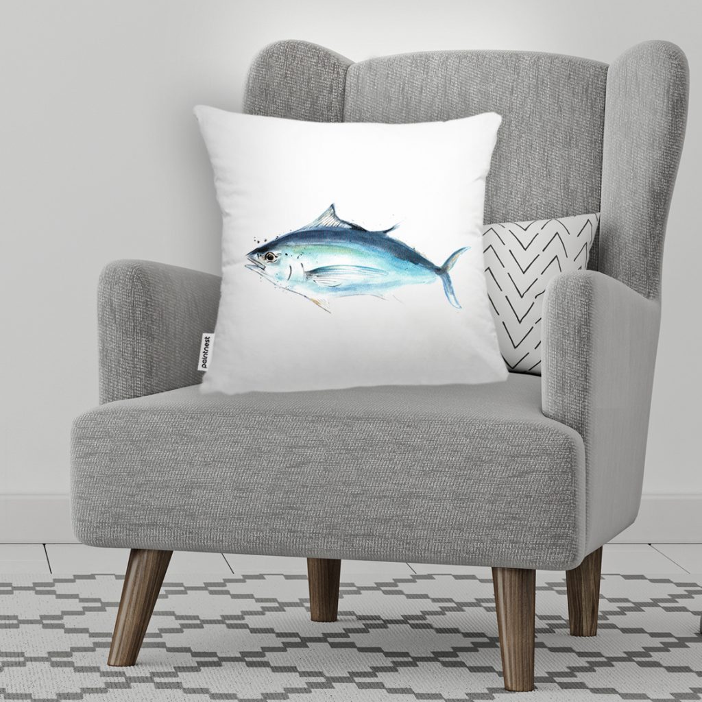 Beautiful Watercolor Tuna Fish Art Throw Pillows - Paintnest