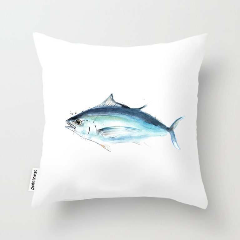 Beautiful Watercolor Tuna Fish Art Throw Pillows - Paintnest