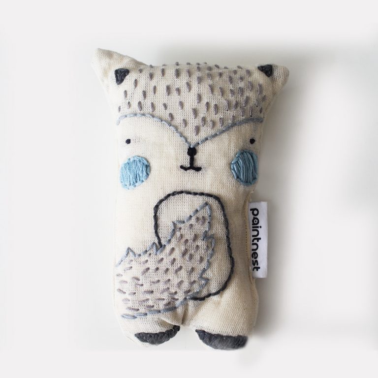 Cute Hand Embroidered Wolf Natural Cotton Textile Toy - Paintnest